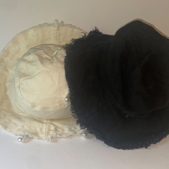 Serefina | Accessories | Serefina Frayed Pearl Embellished Bucket Hat ...